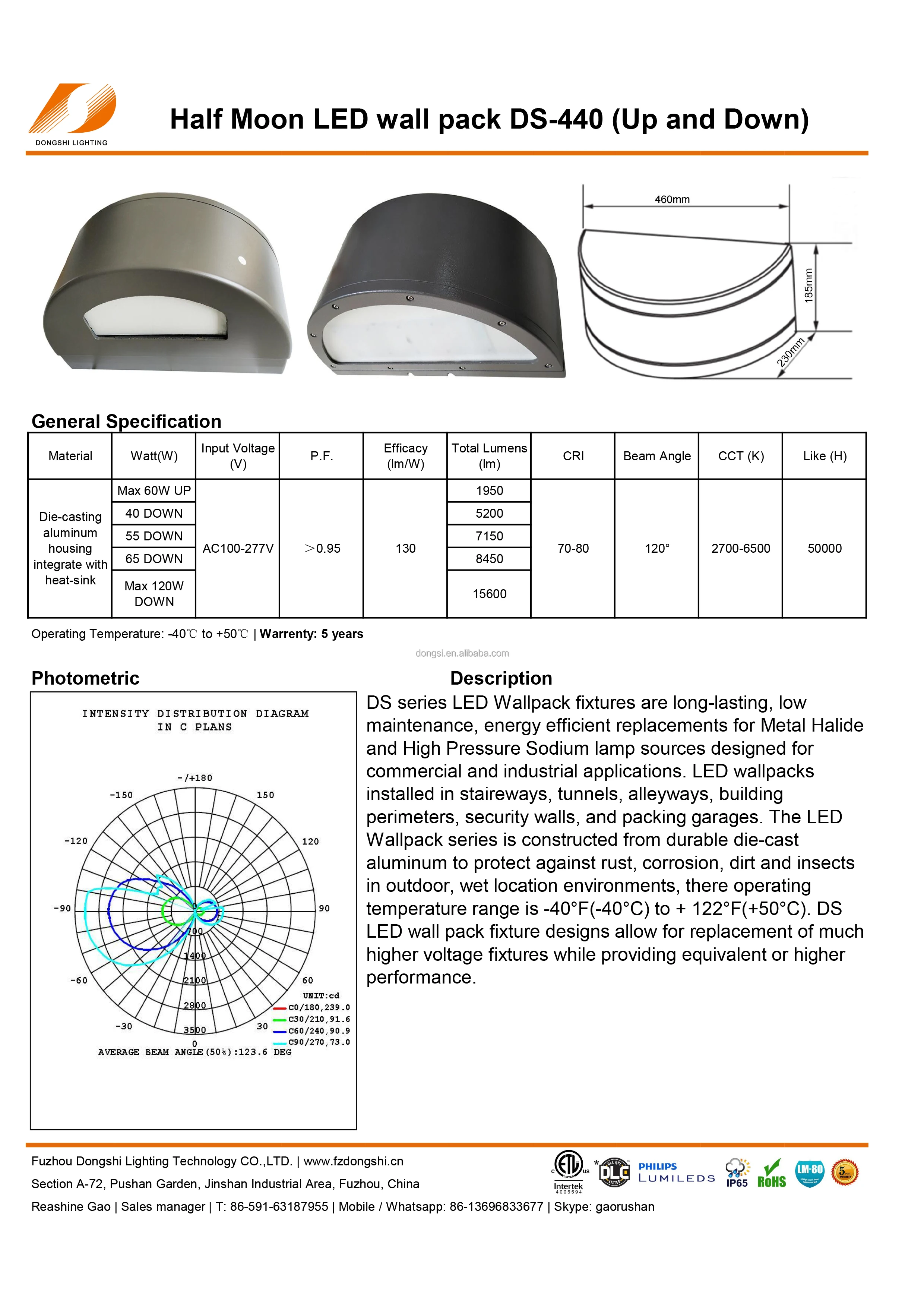 Up down LED Half Moon Quarter Sphere Wall Pack Lighting
