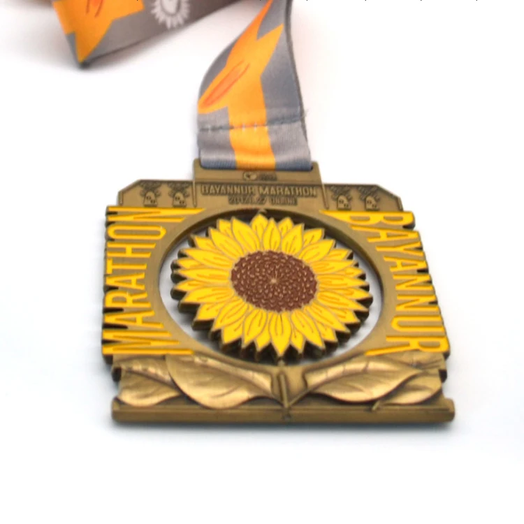 Manufacture Uniqie Flowers Sunflower Medal With Ribbon Lanyard Hanger Sport Medals Custom ...