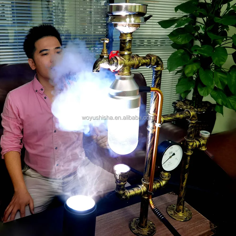 Big Metal Stem Hukka Night Club Shisha Bar Hookah Set Rechargeable LED ...