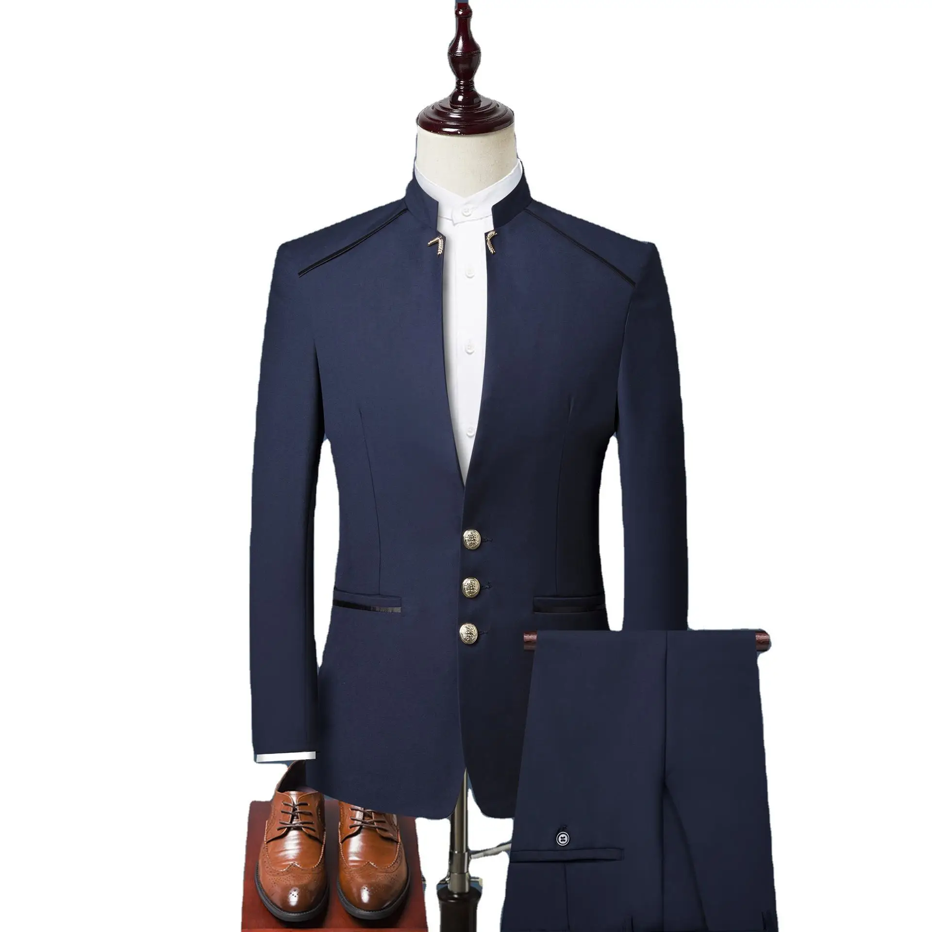 Men's Business Suit 3PCS Mandarin Collar - Perfect for Weddings