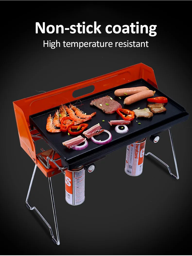 Portable Foldable Aluminum Alloy Double Burner Bbq Grill Windproof Gas ...
