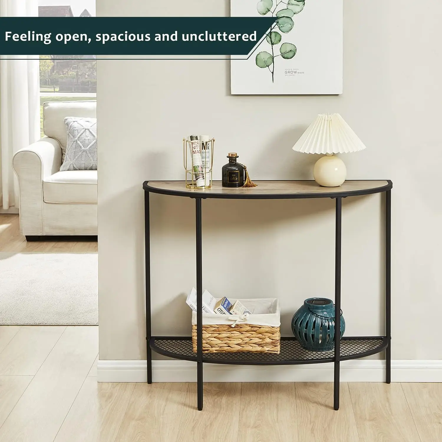 2 Tier Narrow Entryway Table with Storage Shelves Half Moon Sofa Couch ...