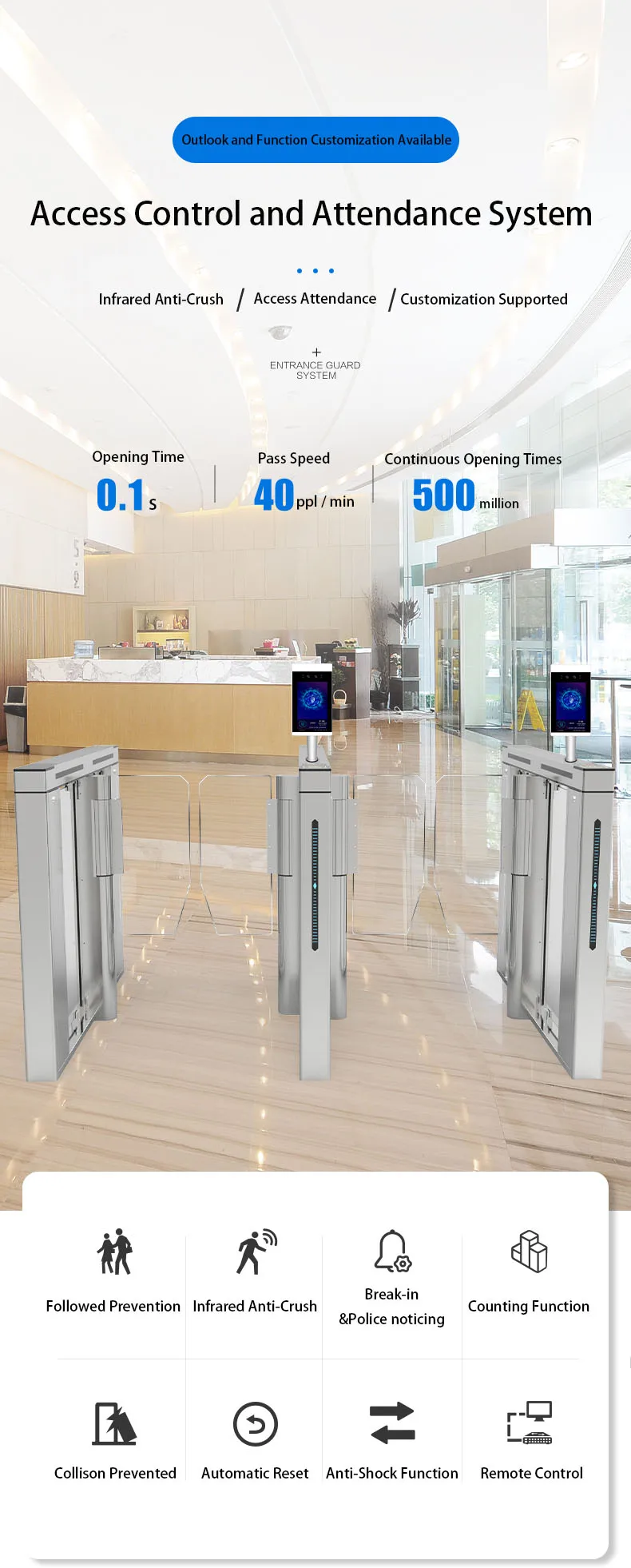 Fast Speed Pedestrian Access Control System Swing Barrier Gate