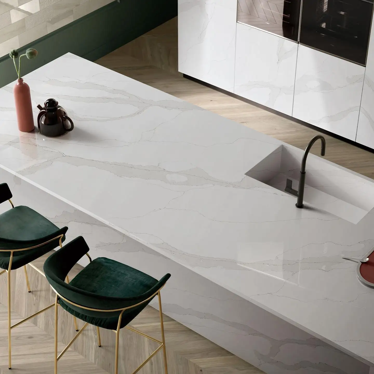 Cut-to-size Calacatta Quartz Stone Slab - Durable & Stylish