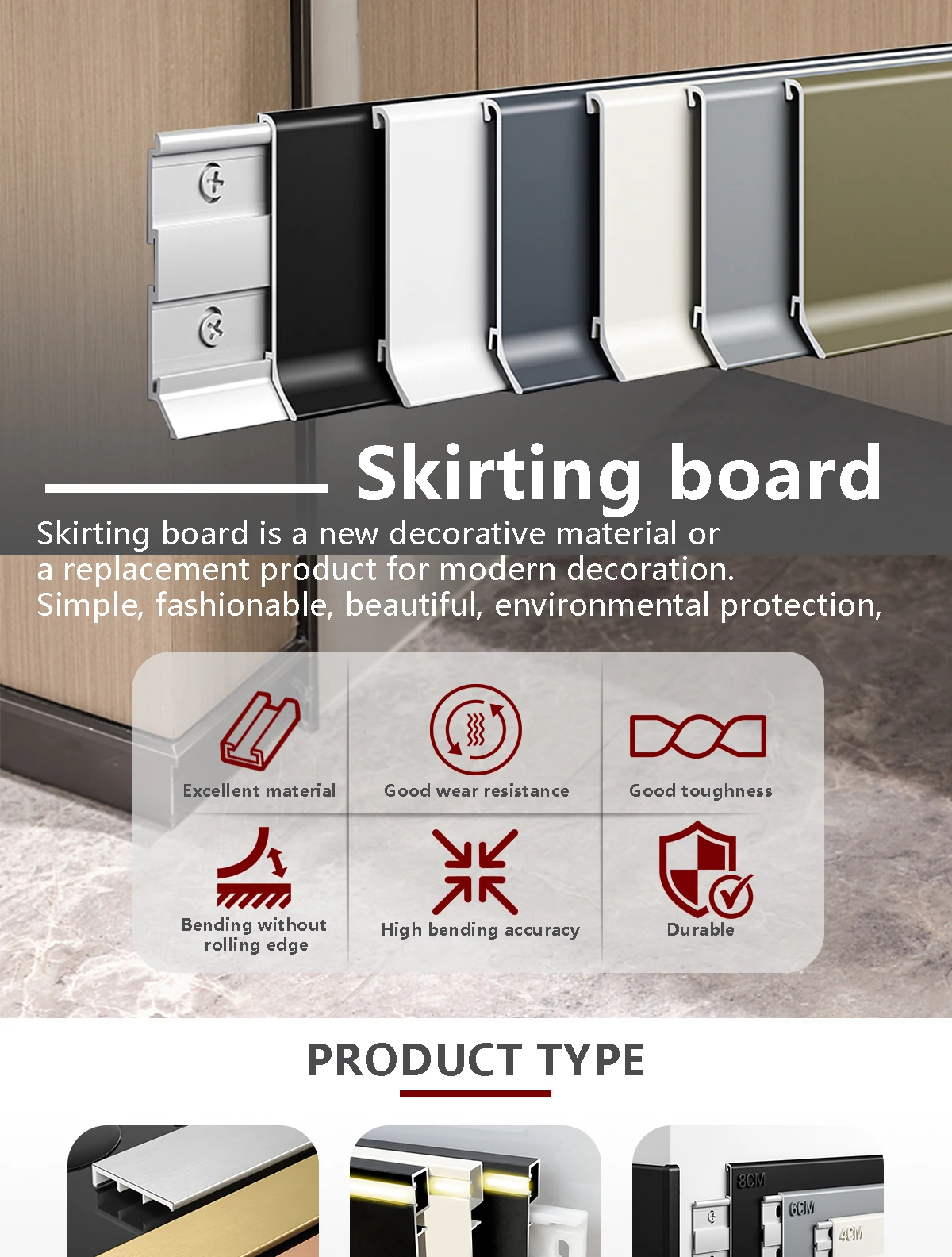 Beautiful Colors Skirting Board Aluminium Profile Kitchen Cabinet ...