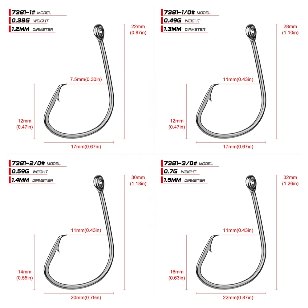 Black Offset Sport Circle Bait Fishing Hook 7381 High Carbon Steel ...