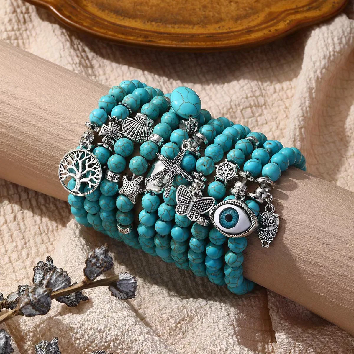 Natural Stone Beaded Cross Turtle Butterfly Stretch Bracelets Crystal ...
