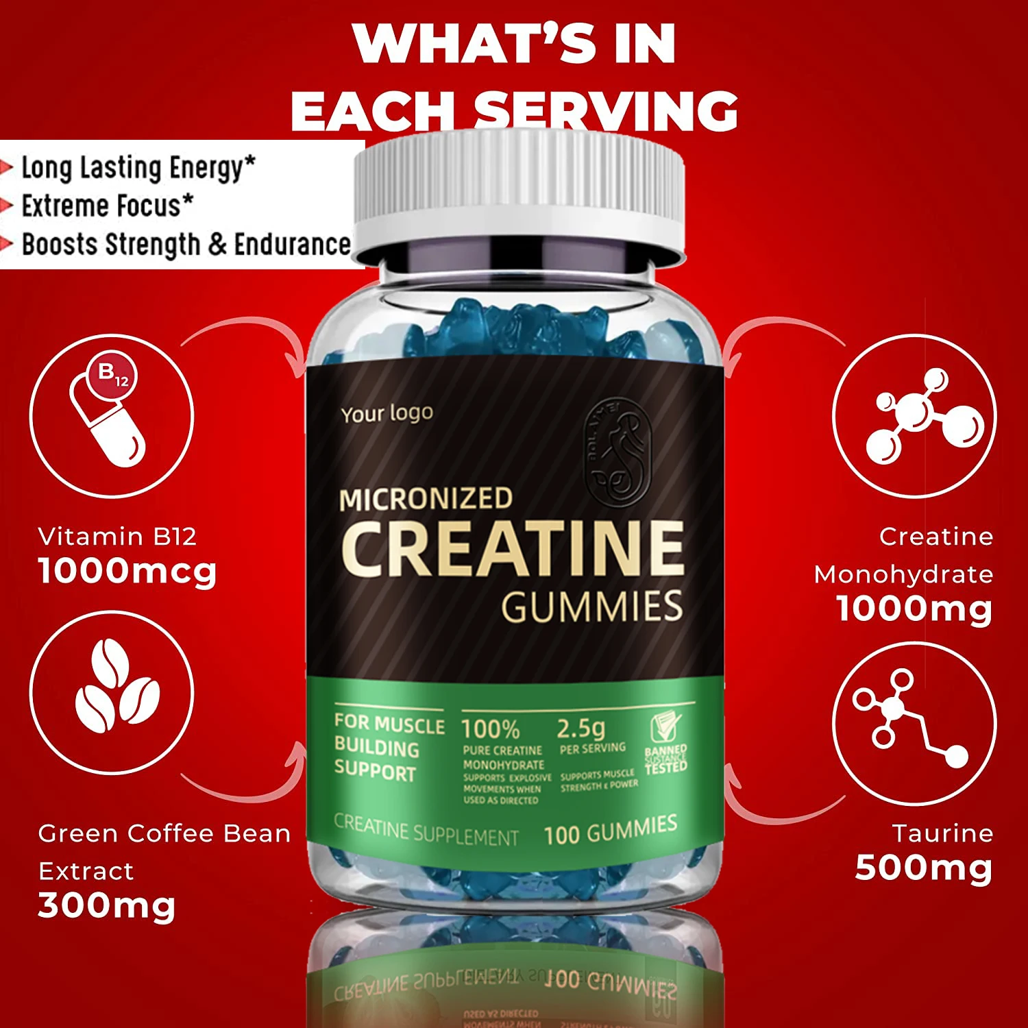 Creatine Monohydrate Gummy Support Energy Creatine Muscle Builder ...