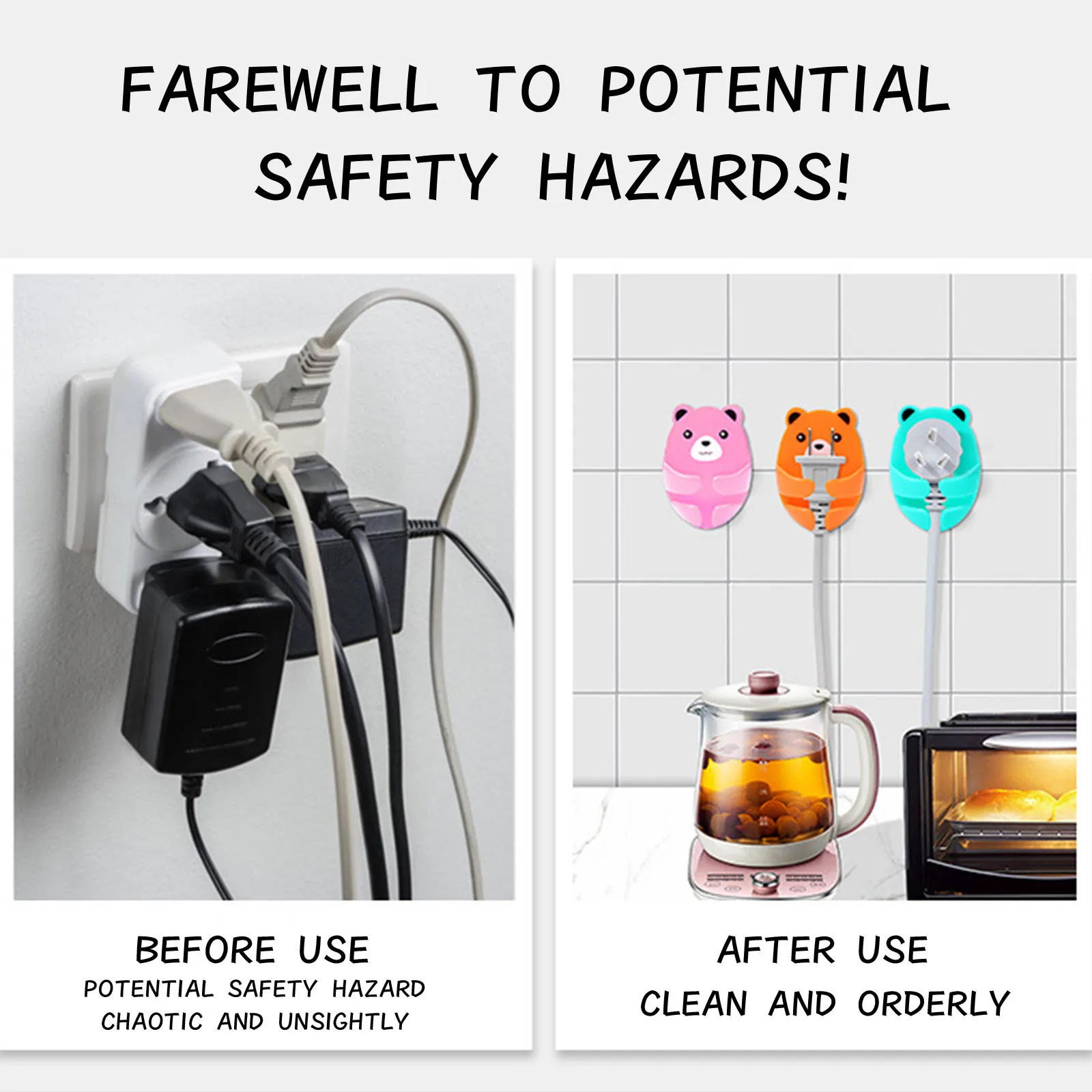 1pc New Wall Storage Hook Bear Plug Bracket Punch-free Power Plug ...