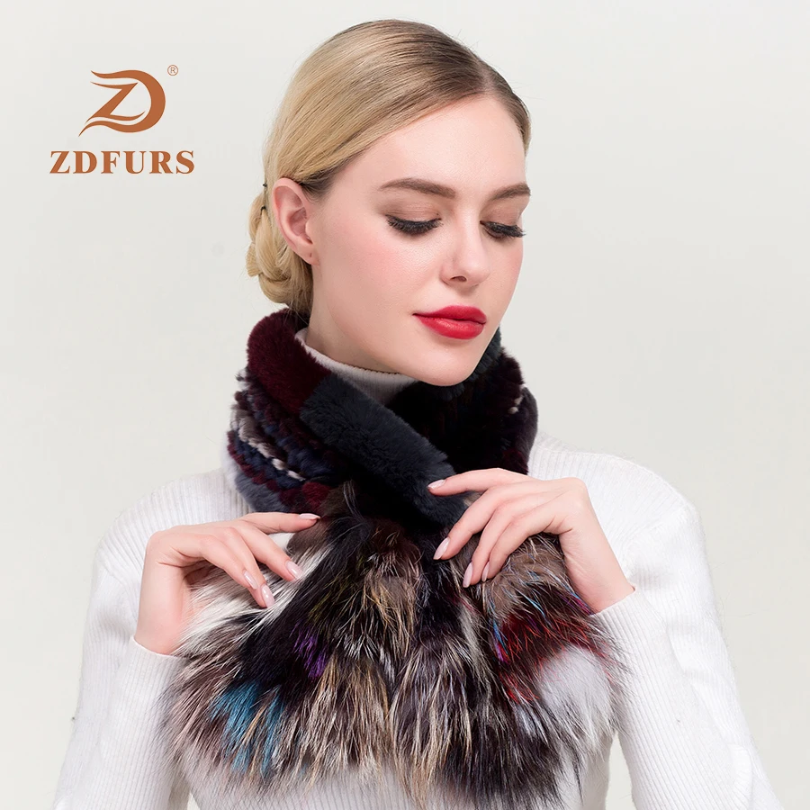 ZDFURS* New 2019 Winter Genuine Real Rex Rabbit Fur scarf Women's ...