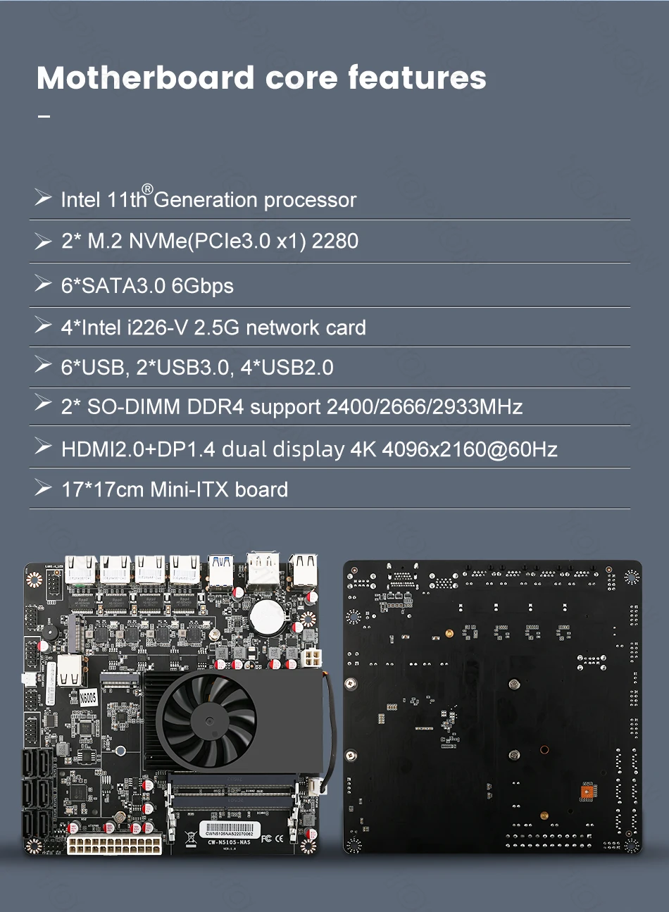 Nas Motherboard N5105/n6005 4x Inte1 I226-v 2.5g Nics Dual M.2 Nvme Six ...