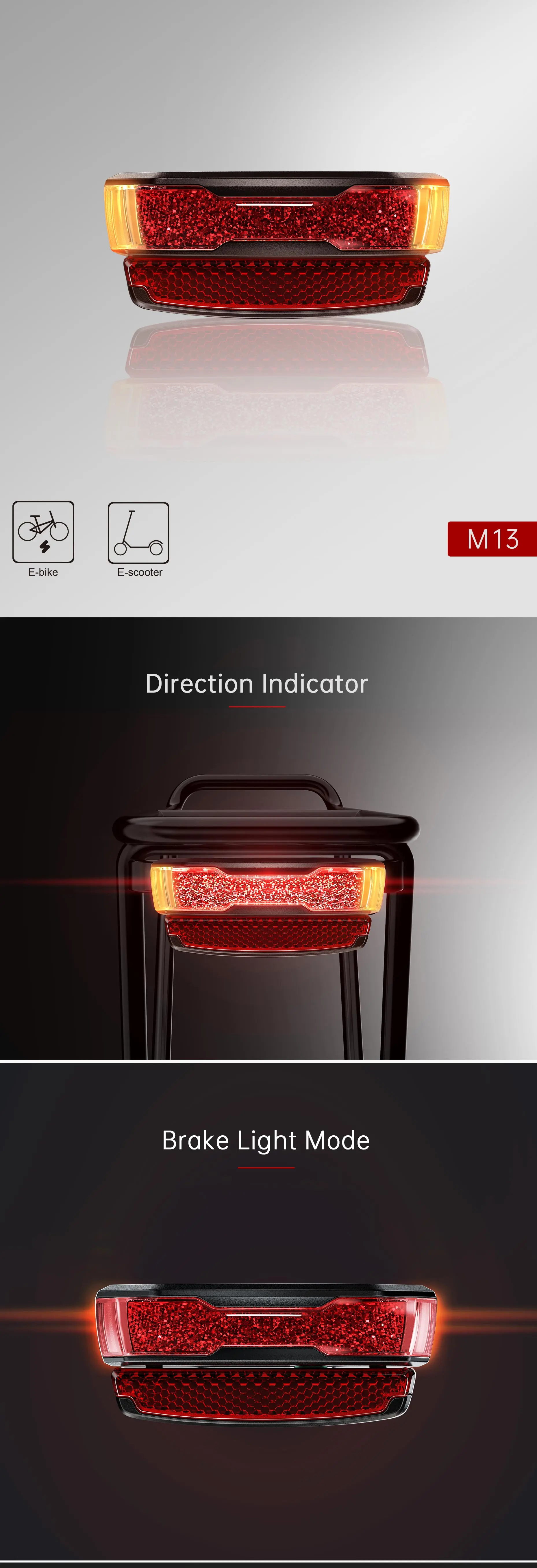 Sate-lite M13 Cree Led Ebike Light Electric Bike Tail Light Brake Rear ...