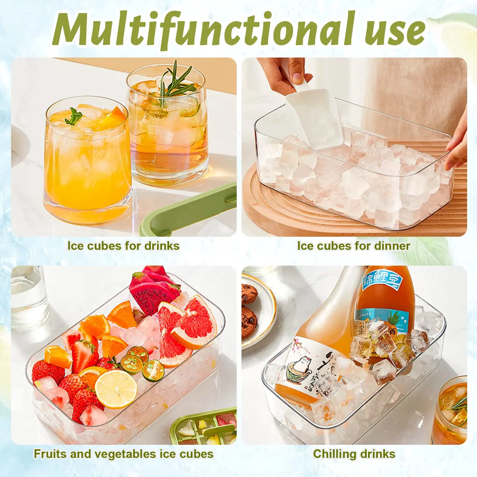 Plastic 2 Ice Cube Tray Mold & 1 Ice Bucket Box - Sustainable Ice Tools