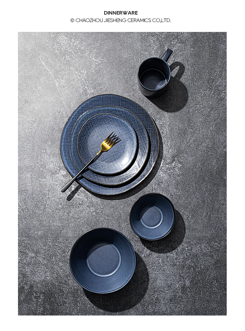 Dinnerware Wholesale Fambe Blue Glazed Porcelain Tableware Set Texture ...