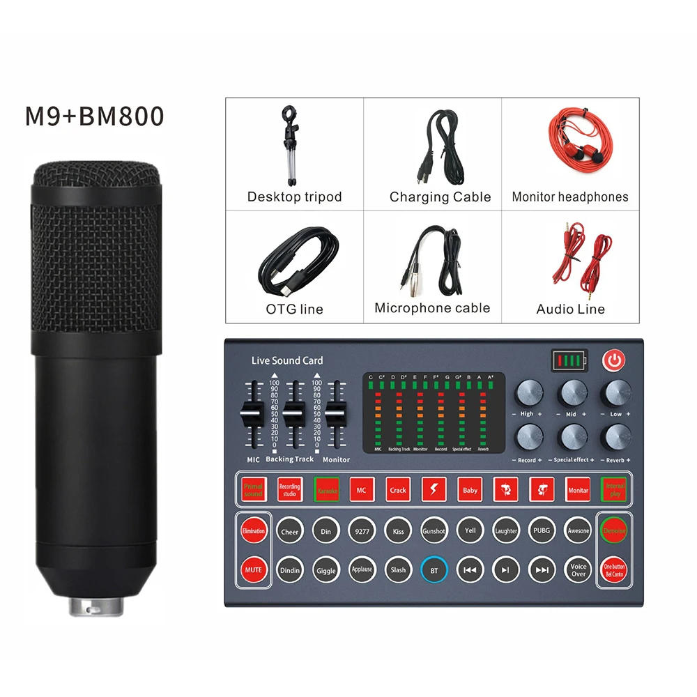 M9 Sound Card with Bm800 Microphone - Professional Recording