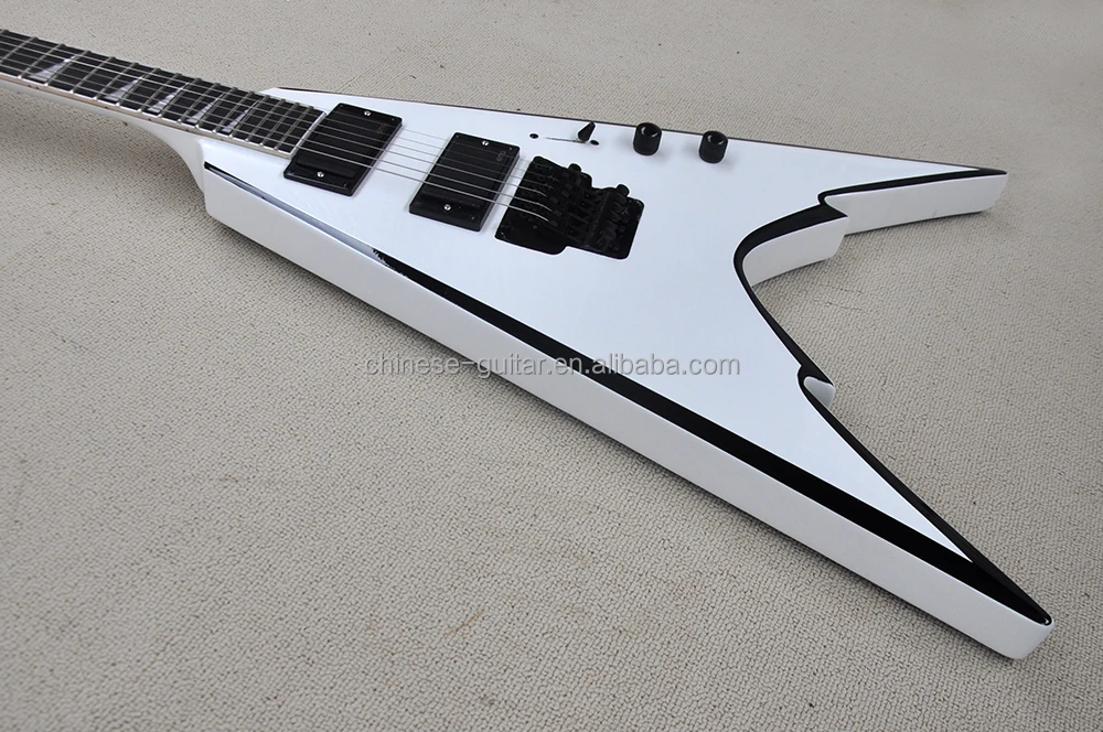 White Electric Flying V Guitar with Active Pickups & Basswood Body ODM