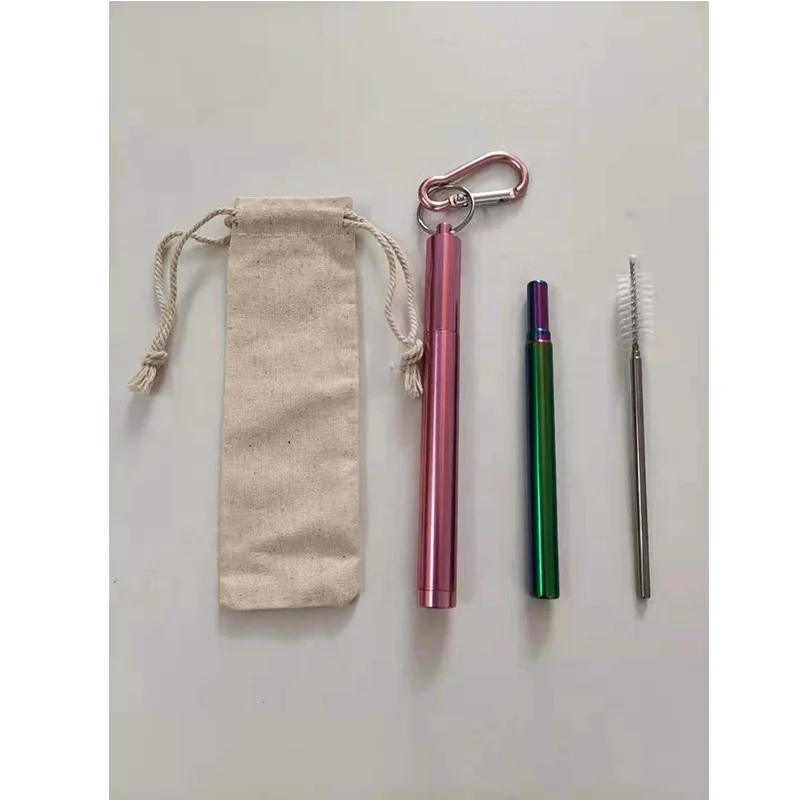 Retractable Bubble Tea Metal Straw Collapsible Stainless Steel Drinking ...