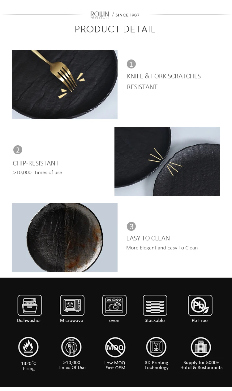 Ceramic Dinnerware Set Black Dinnerware Restaurant Entree Plates Black ...