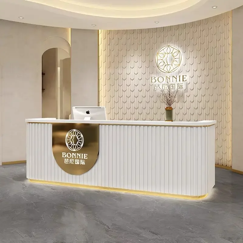 Modern Black Front Desk Reception Counter l Shape LED Light LOGO ...