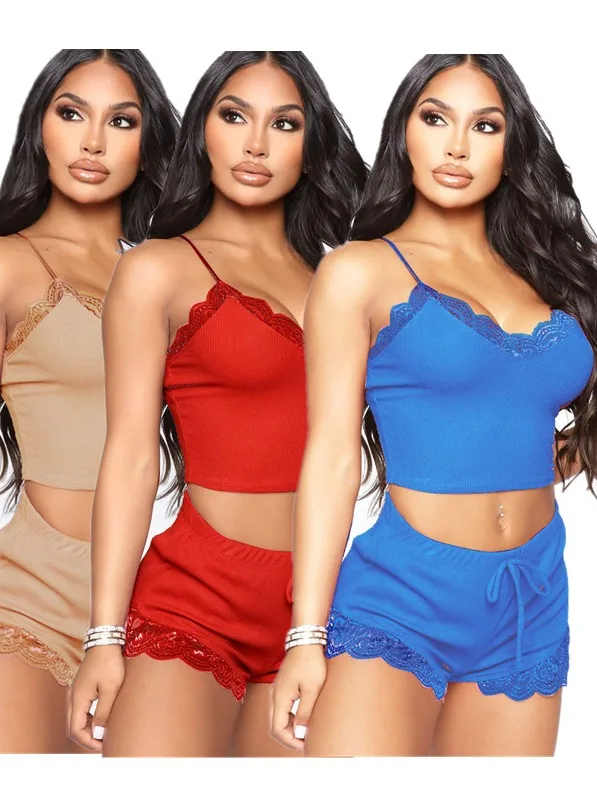 Wholesale Solid Color Sexy Two Piece Pajama Set For Women Lounge Wear