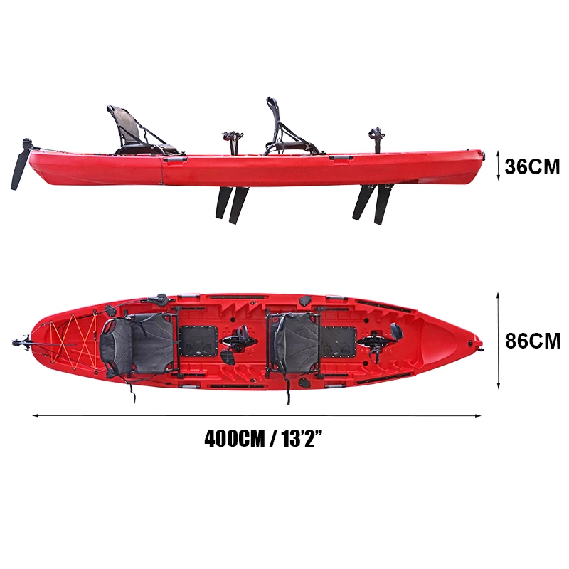 Paddle-Free Tandem Kayak Rotomolded Plastic Canoe Kayak 4 Meter Long 2 ...