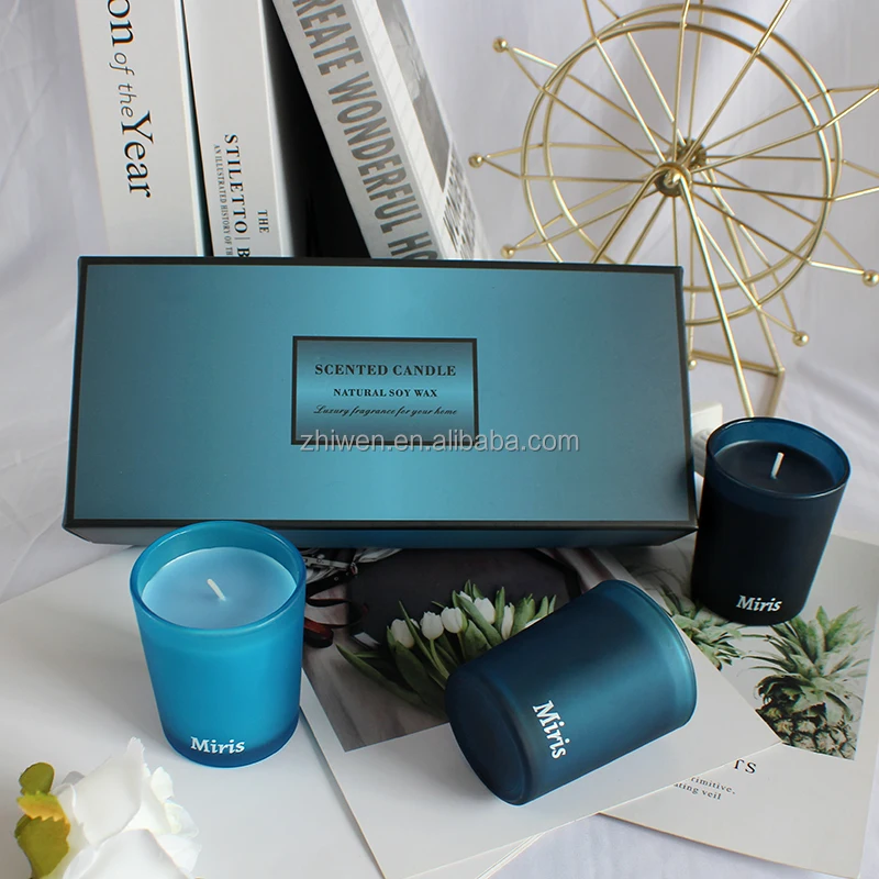 Wholesale Luxury Box Set of Dark Blue and Aqua Blue Candles