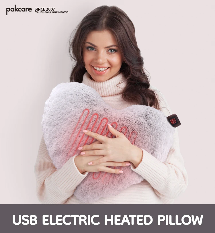 USB Heart Shape Soft Plush Heat Pillow - Safe & Customizable