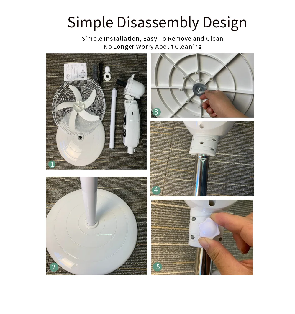 16 Inch Rechargeable Stand Fan with Solar Power & LED Lights