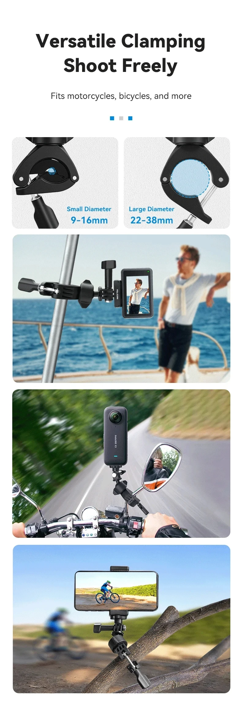 Telesin Light Weight Camera Mount Motorcycle/bike Handlebar Mount For ...