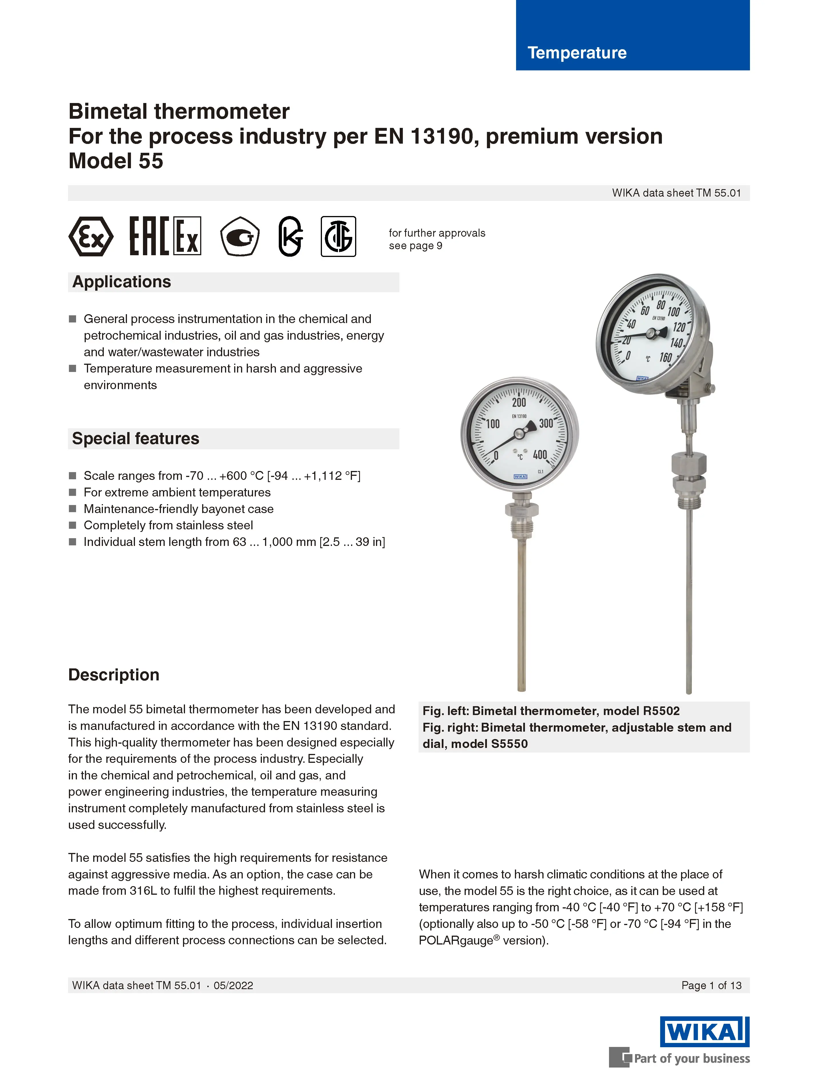 Hot Sale Germany Original Wika Bimetal Thermometer Model 55/S55 ...