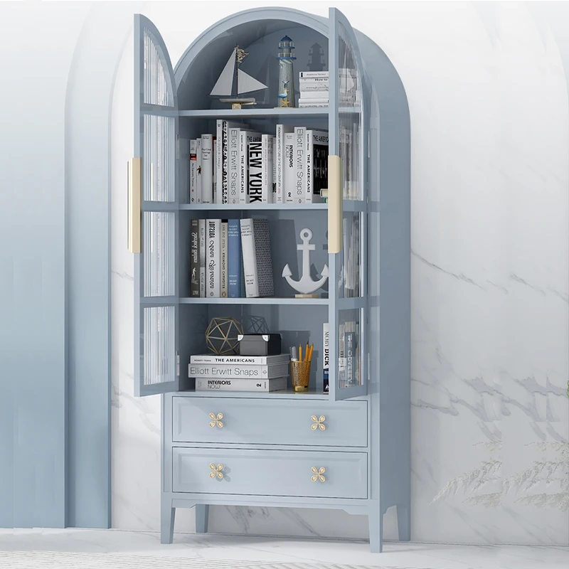 Light Luxury Solid Wood Arch Bookcase Modern Changhong Glass Door ...