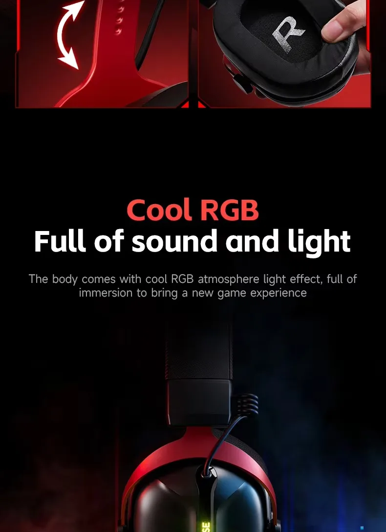 MCHOSE S9 Pro Headphone Wireless RGB Tri-mode with Microphone 7.1 3D ...
