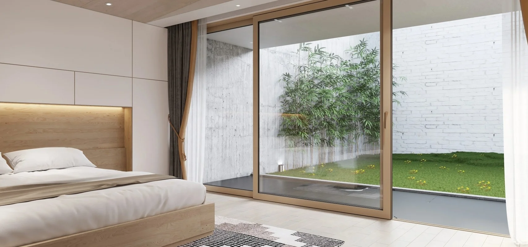 Modern Sliding Wooden French Doors with Aluminum Cladding