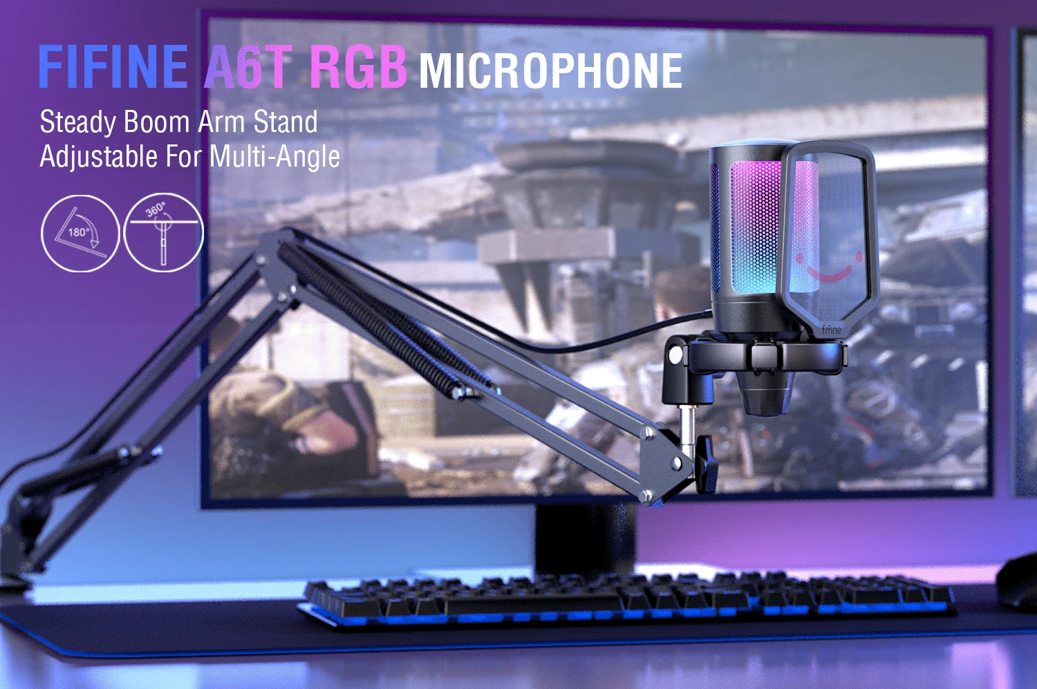 Fifine A6T RGB USB Podcasting Gaming Condenser Microphone