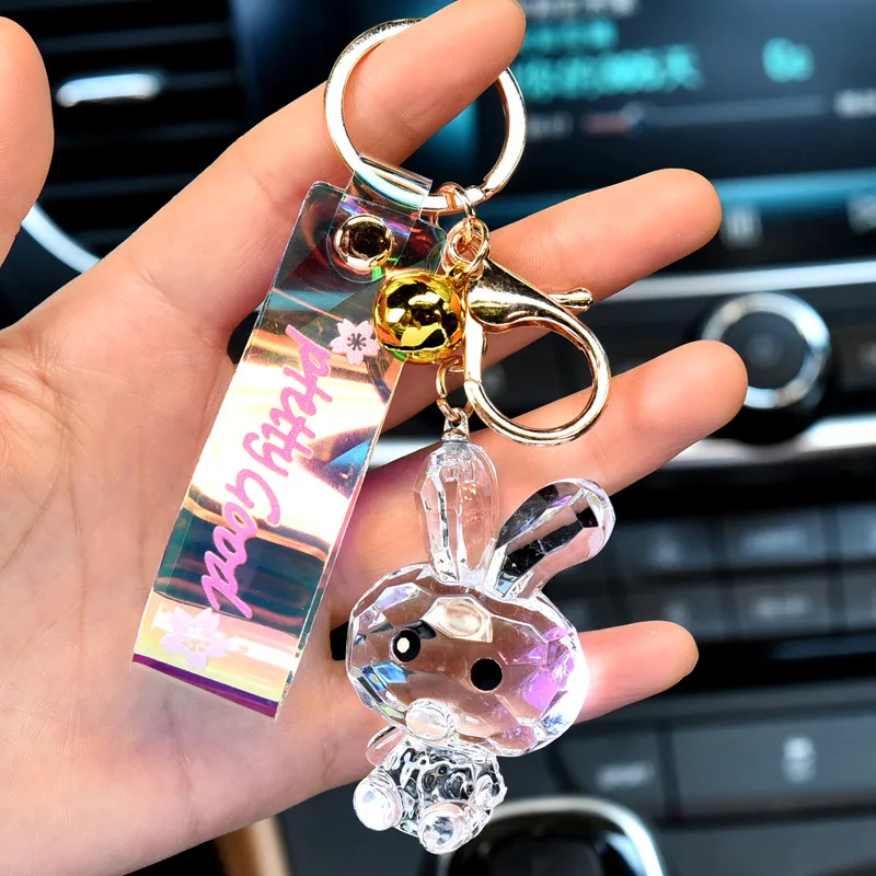 New Design Crystal Cartoon Transparent Rabbit Keychain Cute Bunny ...