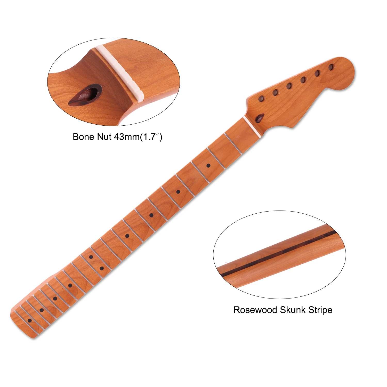 St Guitar Neck Roasted Maple Neck 9.5" Radius 10 Mm Holes 21 Frets ...