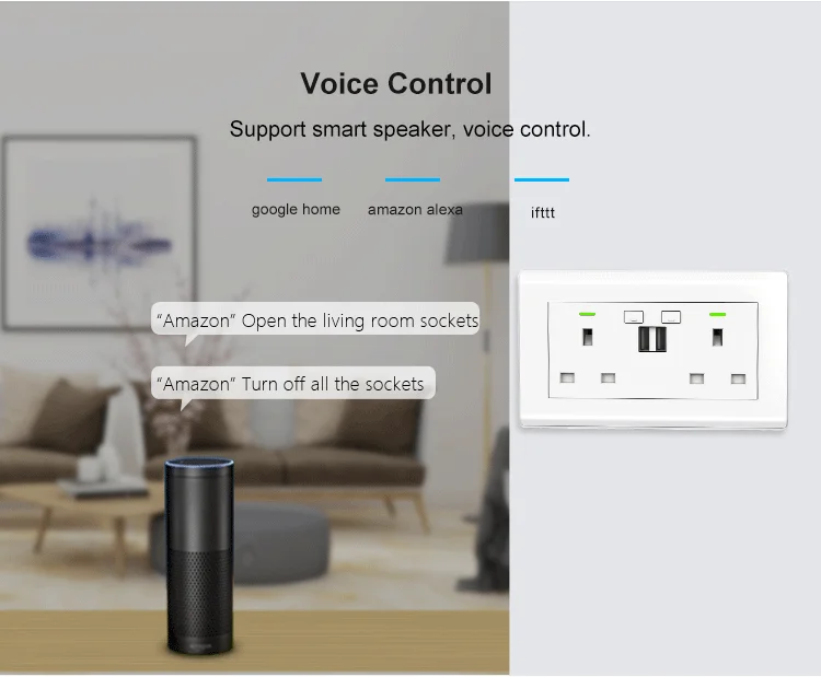 High Quality 13a Voice Control Socket Usb Uk Double Socket Smart Tuya ...