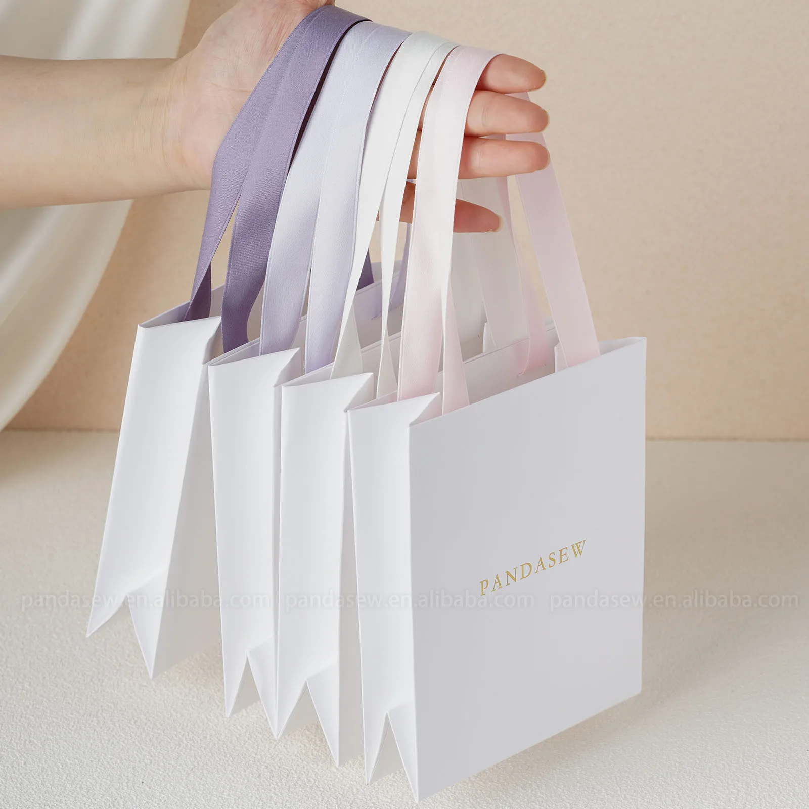 Pandasew Custom Logo Printed Recycled White Gift Paper Bags