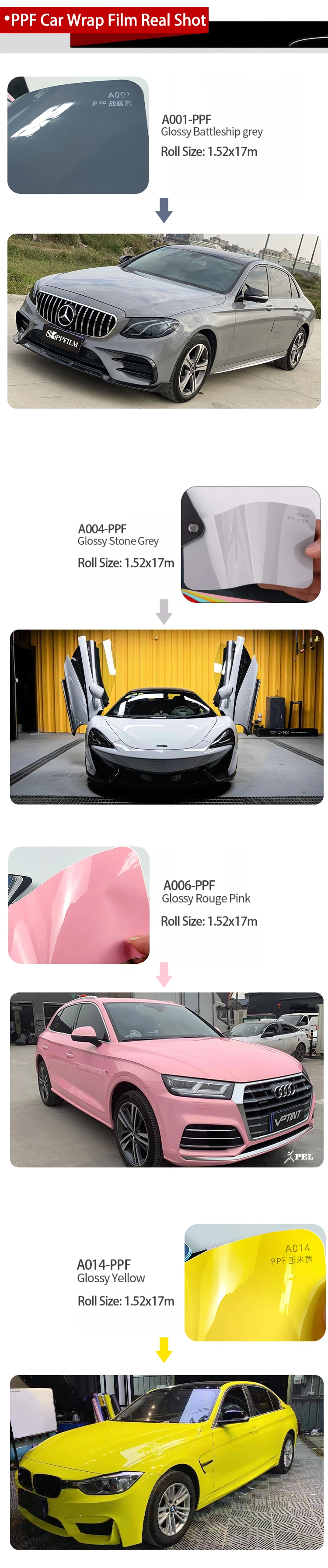 1.52*15m Super Glossy Ppf Tph Color Film Anti Scratch Self Healing Car ...