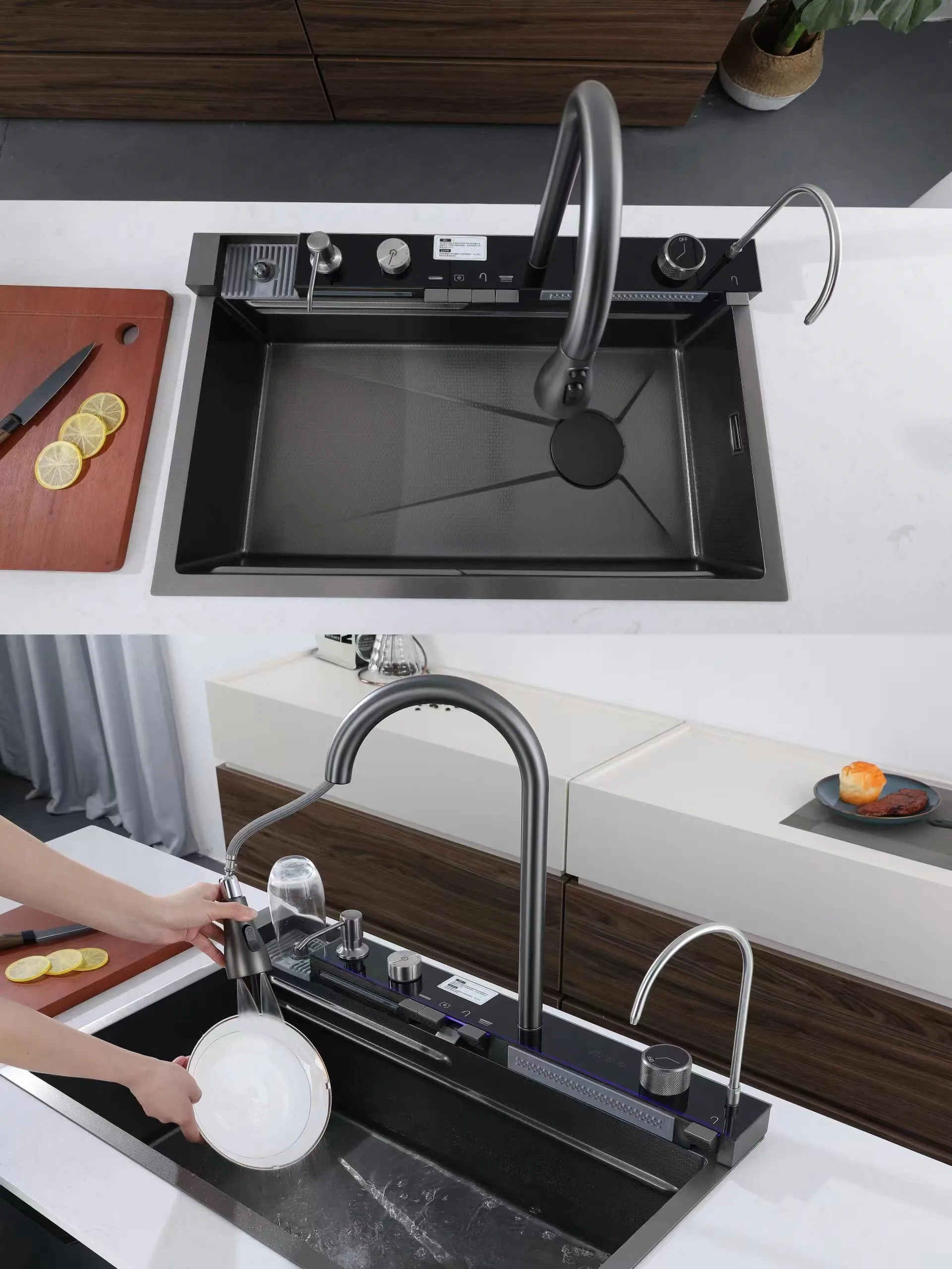 Luxury Hidden Black Modern Kitchen Sinks - 304 Stainless Steel