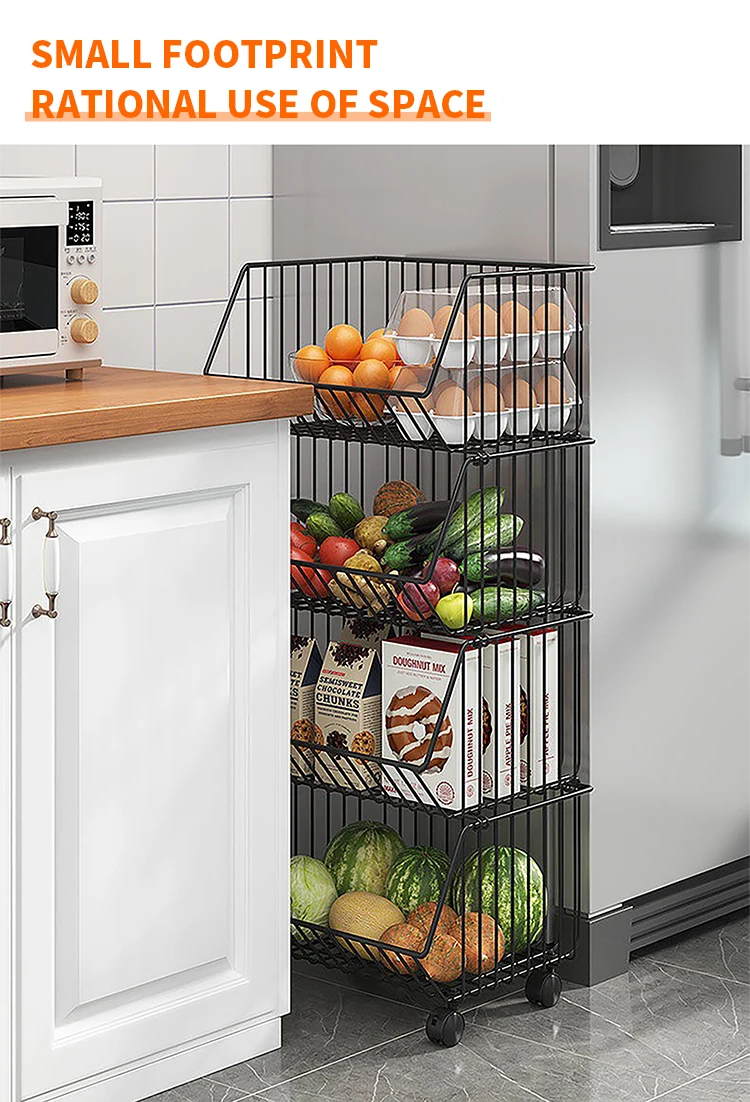 Hot Selling Two Layer Stackable Fruit Storage Basket Organize Black ...