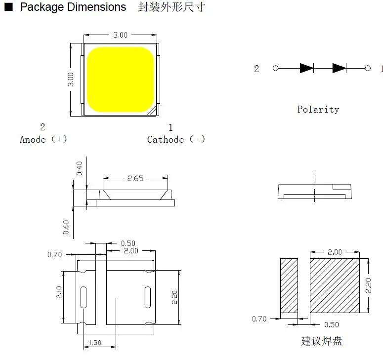 Bridgelux EMC PCT 3030 SMD LED Chip Diodes - 50000h Lifespan