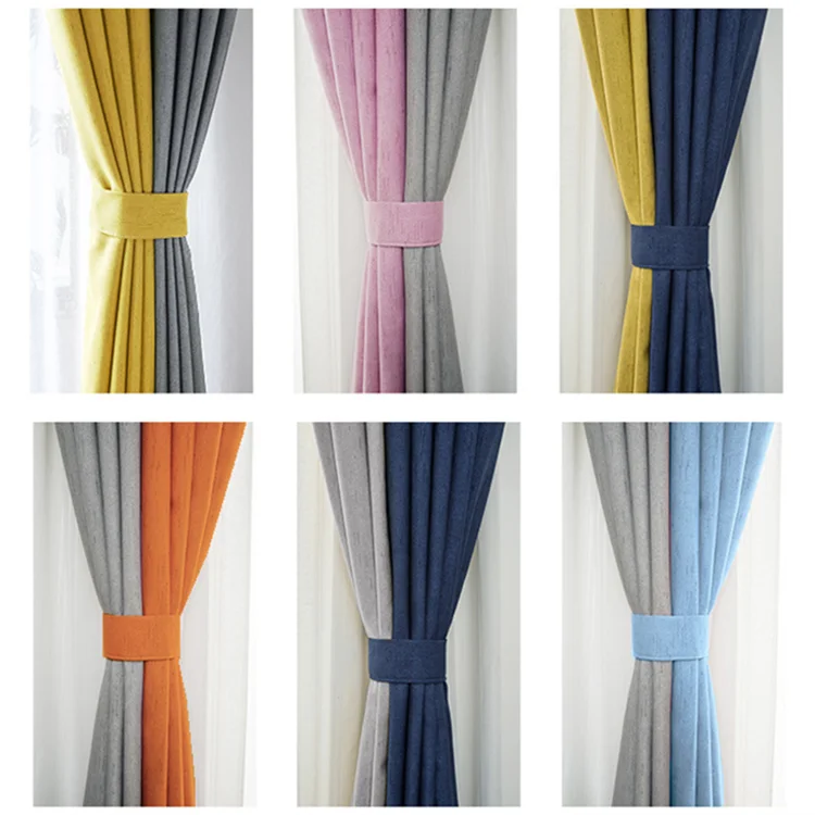 Wholesale Luxury Eyelet Color Block Linen Look 100% Blackout Curtain ...