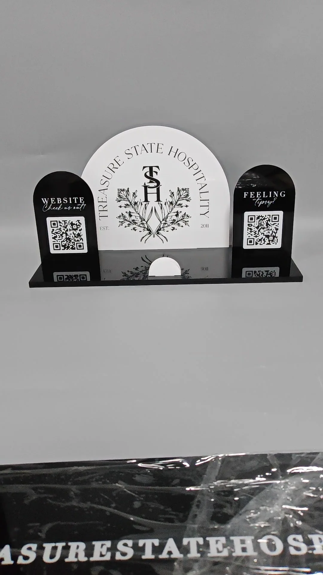 Custom Acrylic Counter Qr Code Logo Display Welcome Sign Business Card ...