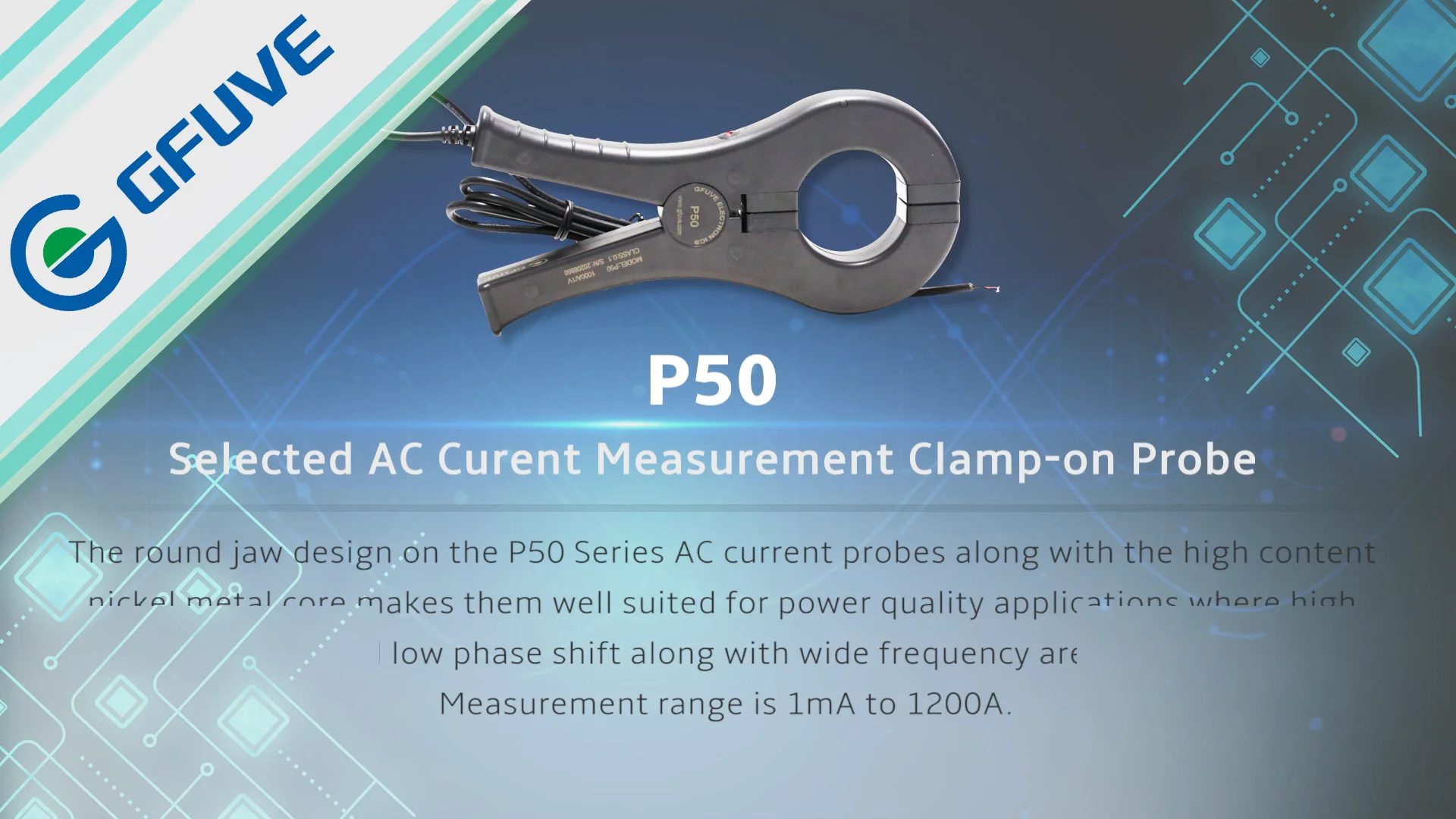 1ma-1200a Ac 10-2mhz Handheld Current Clamp Gfuve P50 50mm Hole Split ...