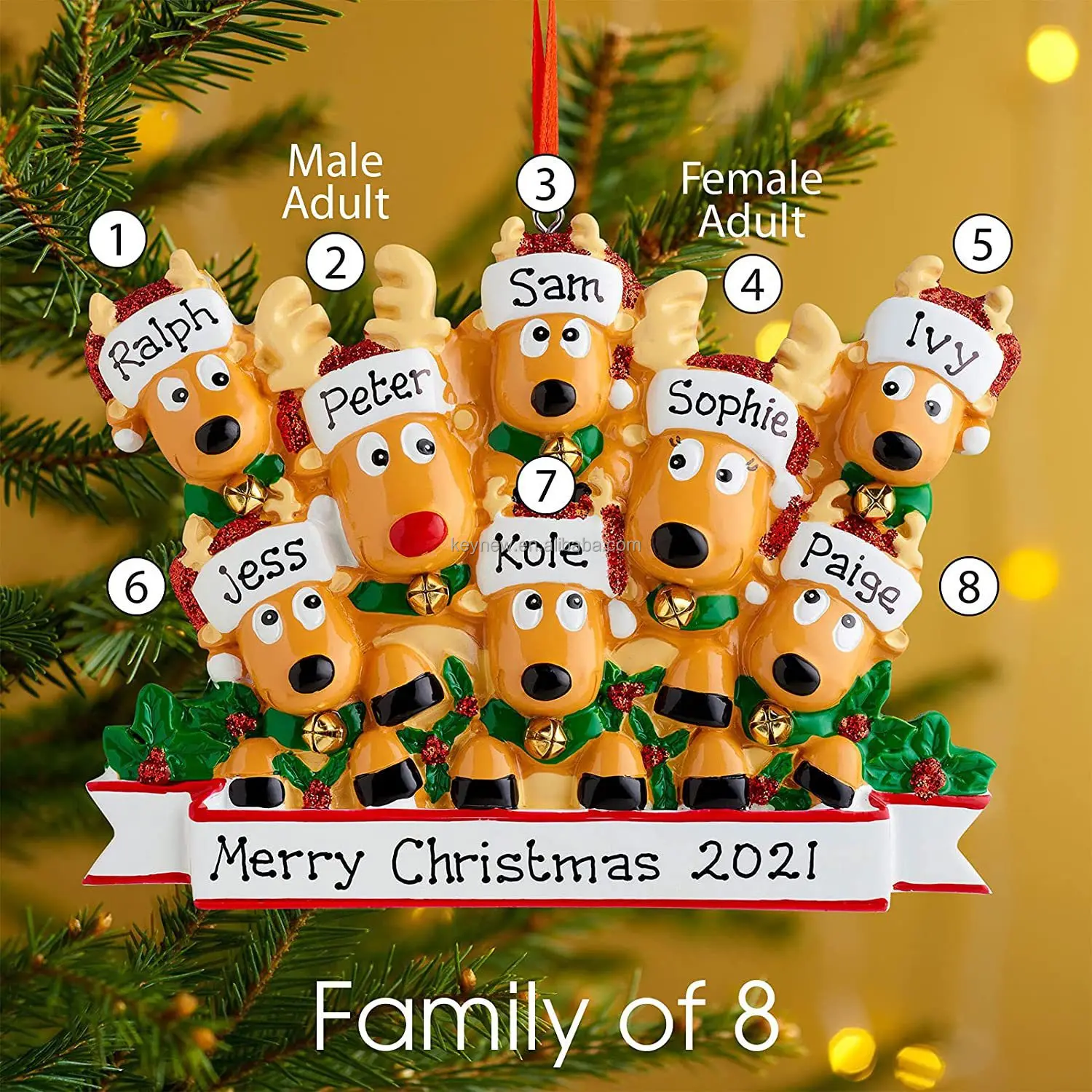 2022 Family Resin Christmas Ornament - Personalized Reindeer