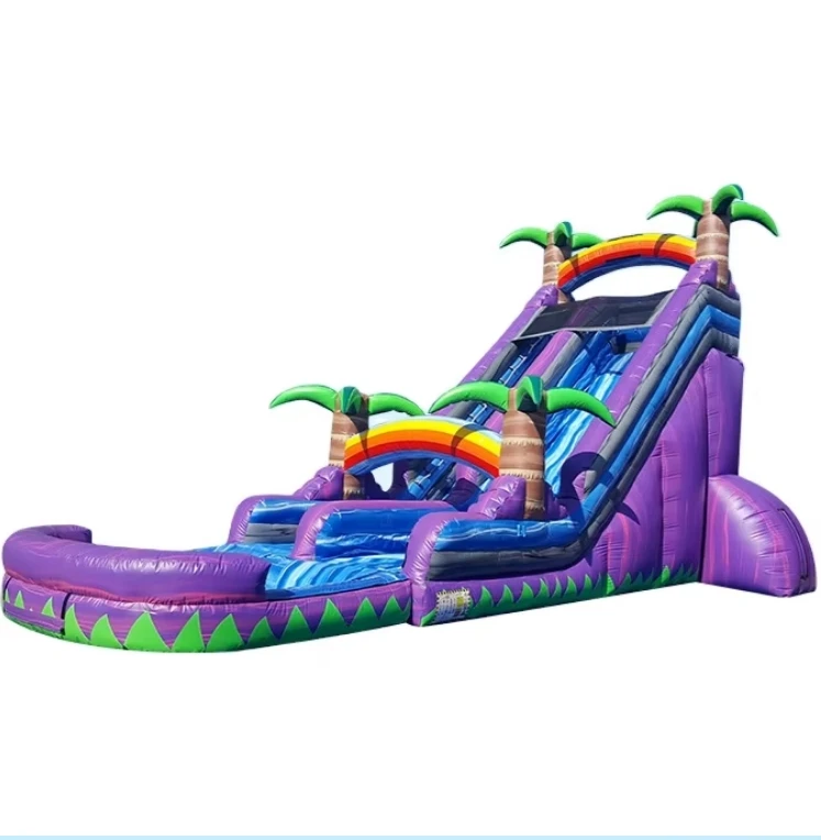 Purple Palm Tree Inflatable Water Slide With Pool For Kids Pvc Model ...