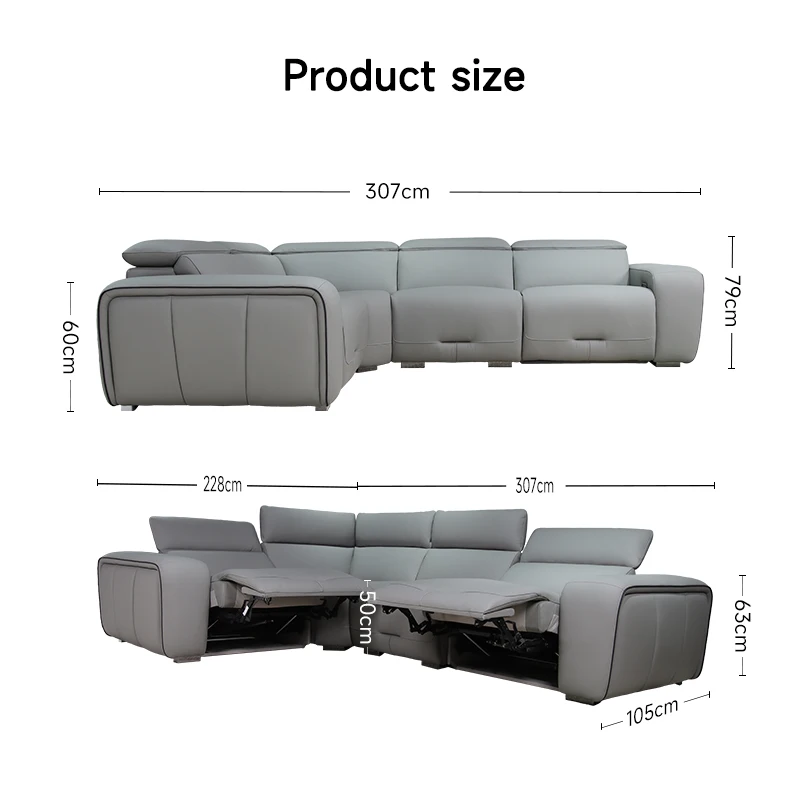 Living Room Modern Leather Corner Sofa Set Sectional L Shape Functional ...