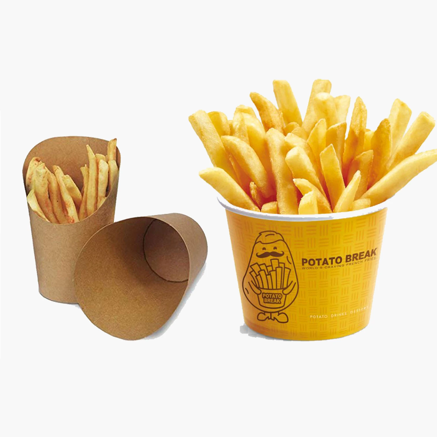 Food Grade Disposable Kraft French Fries Cups Take Away Paper Chips Cup ...