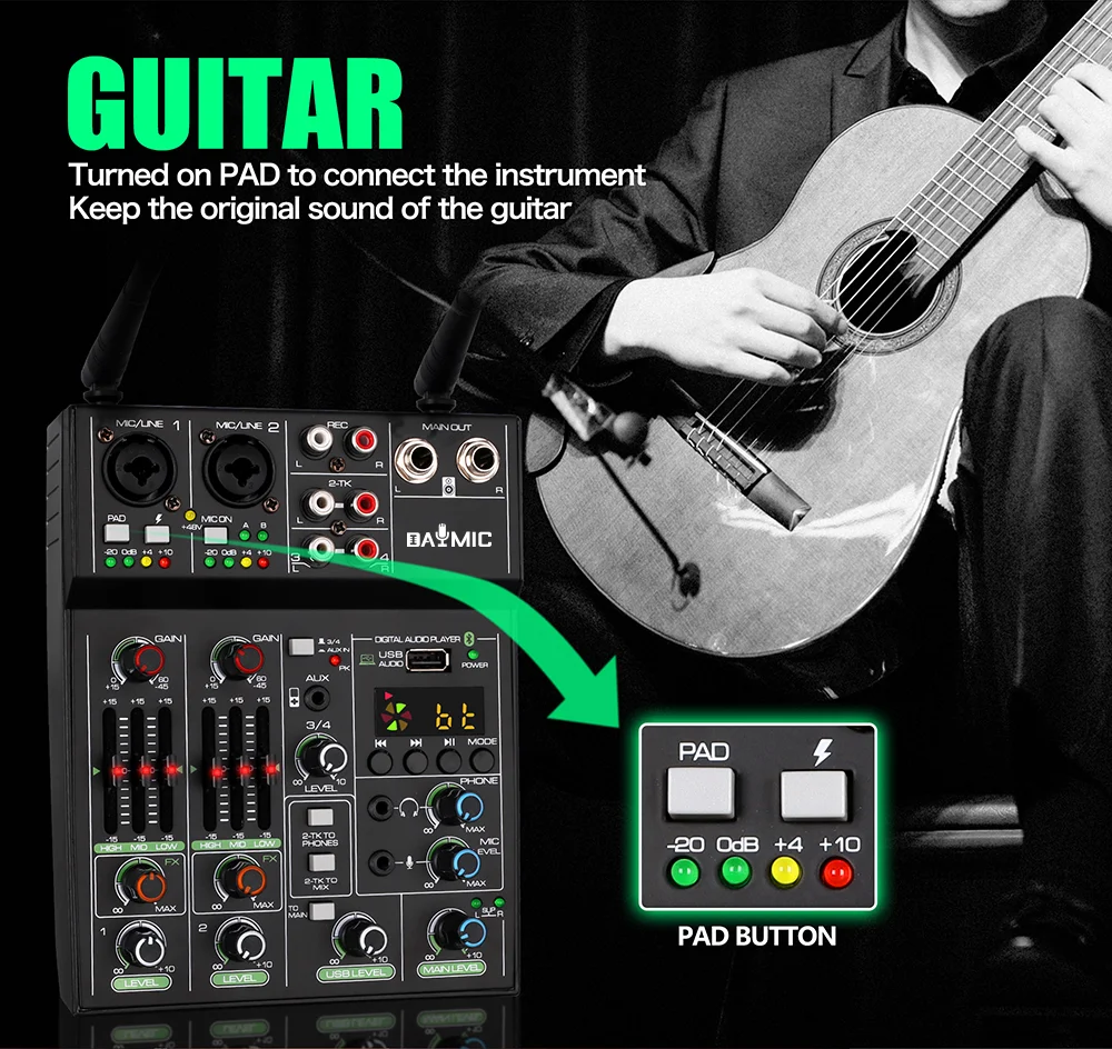 Professional 2 Channels UHF Wireless Microphone with Mixer